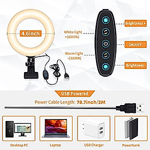 Video Conference Lighting Kit, Ring Light Clip on Laptop Monitor with 5 Dimmable Color & 5 Brightness Level for Webcam Lighting/Zoom Lighting/Remote Working/Self Broadcasting and Live Streaming, etc.
