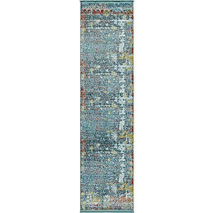 Unique Loom Baracoa Collection Bright Tones Vintage Traditional Runner Rug, 2' 7" x 10' 0", Teal/Ivory