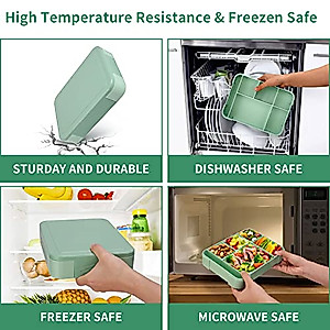 Vensp Bentobox,Kid Lunch Box, Bento Box Adult Lunch Box,Lunch Box Container for Kids/Adults/Toddler,1330ml-6 Compartments&Utensiles, Leak Proof,Microwave/Dishwasher/Refrigerator Safe(Green)
