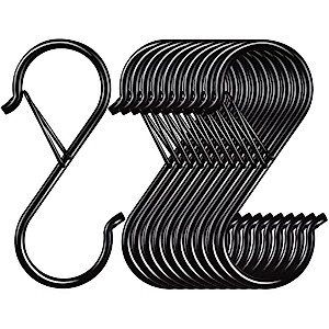 18 Pack S Hooks for Hanging, 3.5 Inch Heavy Duty Black S Hooks with Safety Buckle Design, S Shaped Hooks for Pot Rack, Closet Rod, Hanging Clothes, Kitchen Utensil, Plants, Bags, Towels