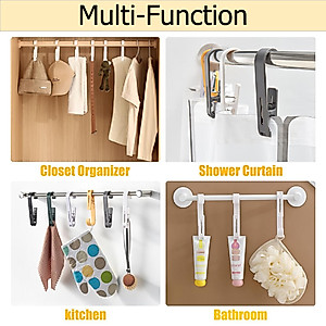 6Pcs Laundry Hooks with Clips Hanger Closet Organizer Clamps Hanging Socks Boot Bras Towels Shower Pegs for Bathroom Wardrobe Kitchen Office Holders Clothes Pins Outdoor, White
