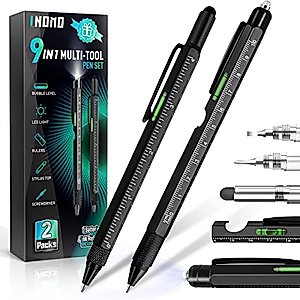 INOMO Stocking Stuffers Gifts for Men, 2Pc 9 in 1 Multi-Tool Pen Set, Cool Gadgets for Men, Unique Christmas Gifts for Men, Gifts for Dad, Grandpa, Boyfriend, Husband, Dad Gifts from Daughter