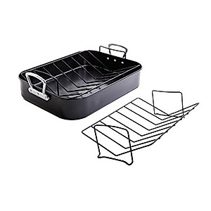 Gibson Home Broxton 2 Piece Non-Stick Turkey Roaster, Black