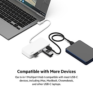 Belkin USB-C 6-in-1 Multiport Hub with Mount - USB Hub - USB C Docking Station with Micro SD Card Reader - Powered USB Hub - Compatible with MacBook, Chromebook, iMac, PC & Other USB-C Devices