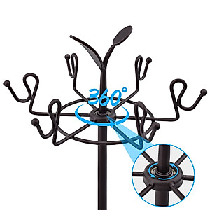 CUKE2BEET Mug Tree with Basket, Coffee Mug Holder Mug Rack with Coffee Pod Storage, Coffee Cup Tree Stand Cup Holder Countertop for Coffee Bar Decor Accessory and Kitchen Organizer (Rotatable)