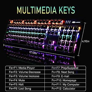 Camiysn Typewriter Style Mechanical Gaming Keyboard, Black Retro Punk Gaming Keyboard with RGB Backlit, 104 Keys Blue Switch Wired Cute Keyboard, Unique Square Keycaps for Windows/Mac/PC