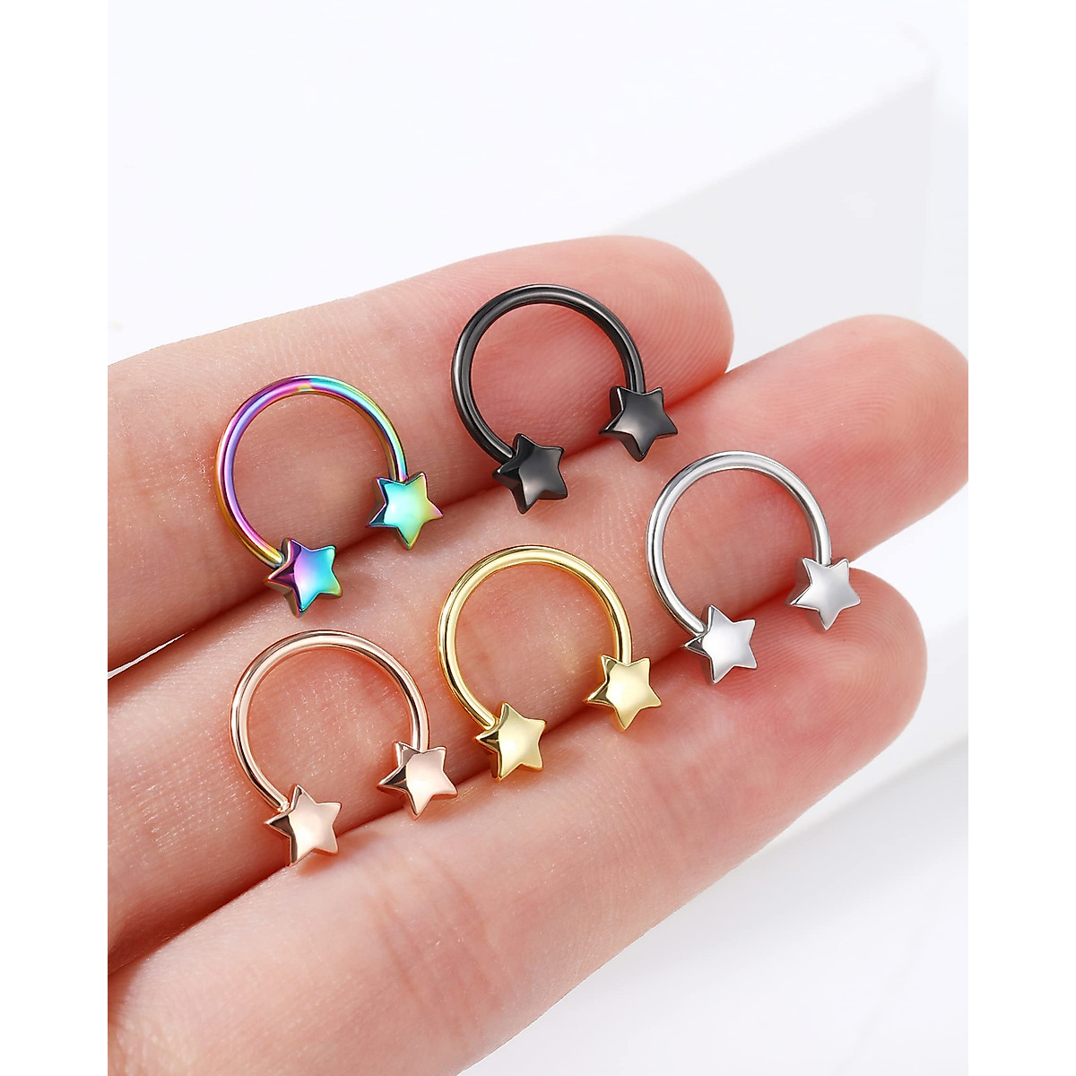 Jewseen 16g Septum Ring Star Septum Jewelry Cartilage Earring Hoop Helix Piercing Jewelry Surgical Steel Tragus Earrings Daith Earrings Nose Ring Hoop for Women and Men