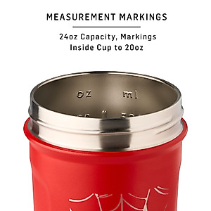 BlenderBottle Marvel Strada Shaker Cup Insulated Stainless Steel Water Bottle with Wire Whisk, 24-Ounce, Thor Hammer