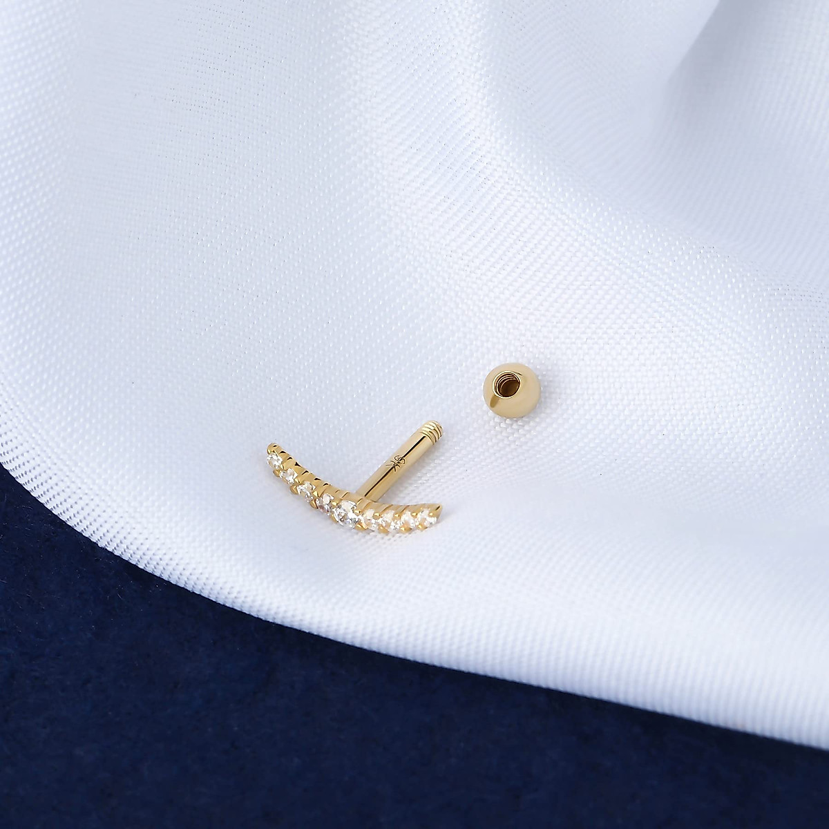 Melighting 16G Helix Earrings 9K Gold Tragus Piercing Jewelry Clear CZ Stud Earring Cartilage Earrings Conch Daith Lobe Piercing for Women Gift