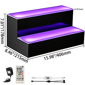 VEVOR LED Lighted Liquor Bottle Display Shelf, 16-inch LED Bar Shelves for Liquor, 2-Step Lighted Liquor Bottle Shelf for Home/Commercial Bar, Acrylic Lighted Bottle Display with Remote & App Control