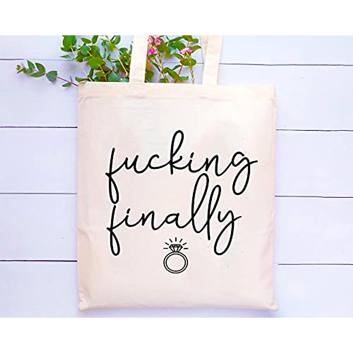 Fcking Finally - Shoulder Bag Shopping Bag Tote Bag Gift – Funny Engagement Gift for Bride - Bride to Be - Newly Engaged - Bridal Shower Gifts for Her - Bachelorette Party Gifts for Women