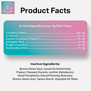 Cranberry Chews for Dogs - UTI, Bladder, Kidney, & Urinary Tract Support - Dog Health Supplements Contain Cranberry Extract, Echinacea, Vitamin C, and Astragalus Root - 60 Soft Treats