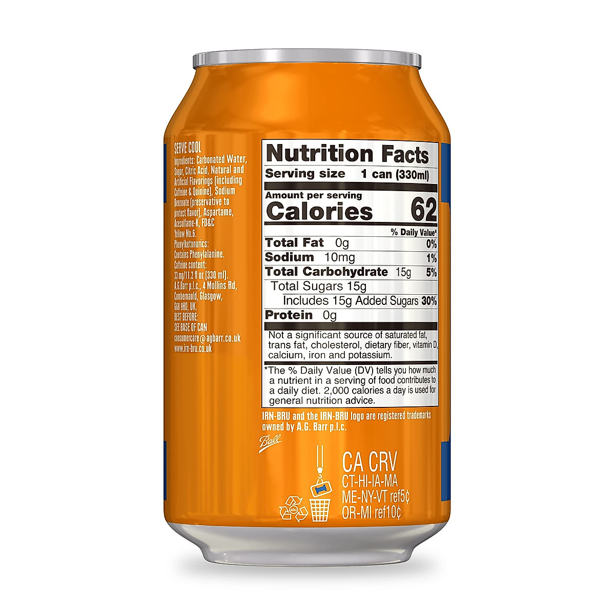 IRN-BRU From AG Barr The Original and Best Sparkling Flavored Soft Drink | A Scottish Favorite | 330 ML (Pack of 6)