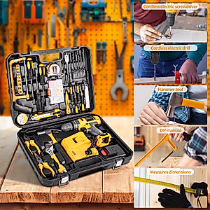 118 Pcs Electric Drill Cordless, 21V Cordless Drill Set with 2 Batteries, 2-speed Drill Kit with Led Light, Home Tool Kit with Impact Driver, Tool Kit for Home, DIY Power Drill with Tools for Men