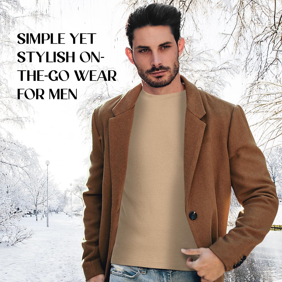 JMR Men's Thermal Shirt Heavy Weight Long Sleeve Waffle Crew Neck Top Underwear, Colors, Sizes (Khaki, 3X-Large)