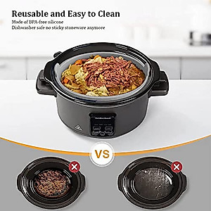 Silicone Crock Pot Liner for 6 Quart Reusable Slow Cooker Liners (Black and Gray) 2Pcs