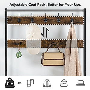 HOOBRO Hall Tree, Coat Rack with Shoe Rack, Hall Tree with Bench, 5 Tier Shoe Storage Organizer with 9 Hooks for Entryway, Closet, Sturdy, Industrial, Rustic Brown and Black BF80MT01G2