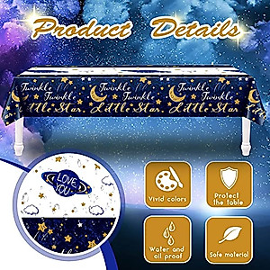 Juexica Twinkle Twinkle Little Star Decoration Tablecover for Baby Shower Boy Gender Reveal Party Supplies(2 Pack), Gold, Blue, White