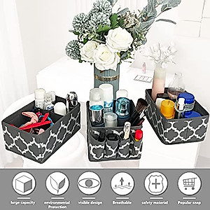 VERONLY Vanity Organizers and Storage Box, Adjustable Multifunction Cosmetic Storage Bin, Fabric Desk Drawer Divider for Makeup Brushes, Bathroom Countertop or Dresser, Set of 3 (Grey)