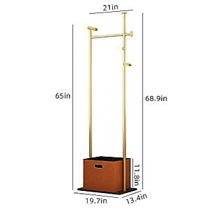 Gold Clothing Rack, Metal Coat Racks Clothes Rack with Natural Marble Base and Hamper, Clothes Racks for Hanging Clothes Skirts, Shirts, Sweaters Jackets
