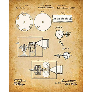 Original Thomas Edison Patent Prints - Set of Four Photos (8x10) Unframed - Makes a Great Home or Office Decor and Gift Under $20 for Inventors