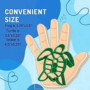 FROG COOKIE CUTTER WITH SNAKE AND TURTLE Detailed Sea Turtle Tortoise Frog Toad And Snake Serpent Reptile Outline Cookie Cutters Made In The USA (3 Pack)
