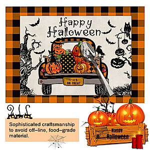 Zando Halloween Placemats Set of 4 Halloween Square Placemats for Out/Indoor Dining Table Halloween Waterproof Placemats Fall Placemats Evil Skull Pattern 12 * 18 Inch Halloween Kitchen Decor