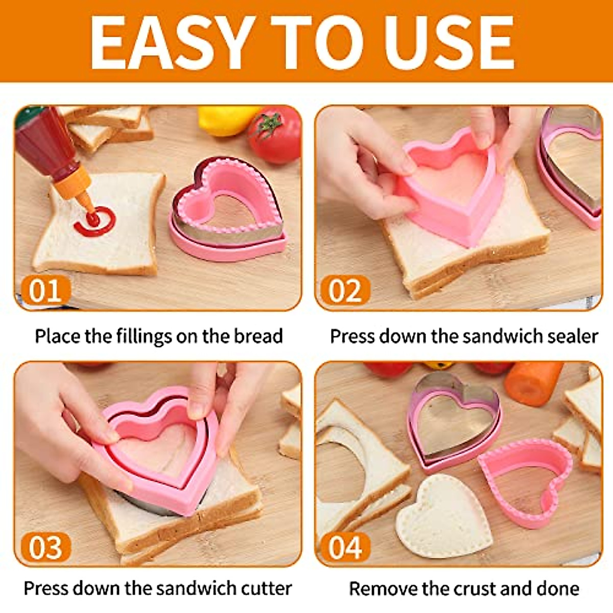 Sandwich Cutter and Sealer Set,14 Pcs Uncrustables Maker Bread Cutters DIY Cookie Cutters Fruit Vegetable Cutter Shapes for Kids Boys & Girls Bento Lunch Box with 16 pcs Animal Food Picks