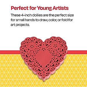 School Smart 85614 Heart Shaped Paper Lace Doilies - 4 inch - Pack of 100 - Red
