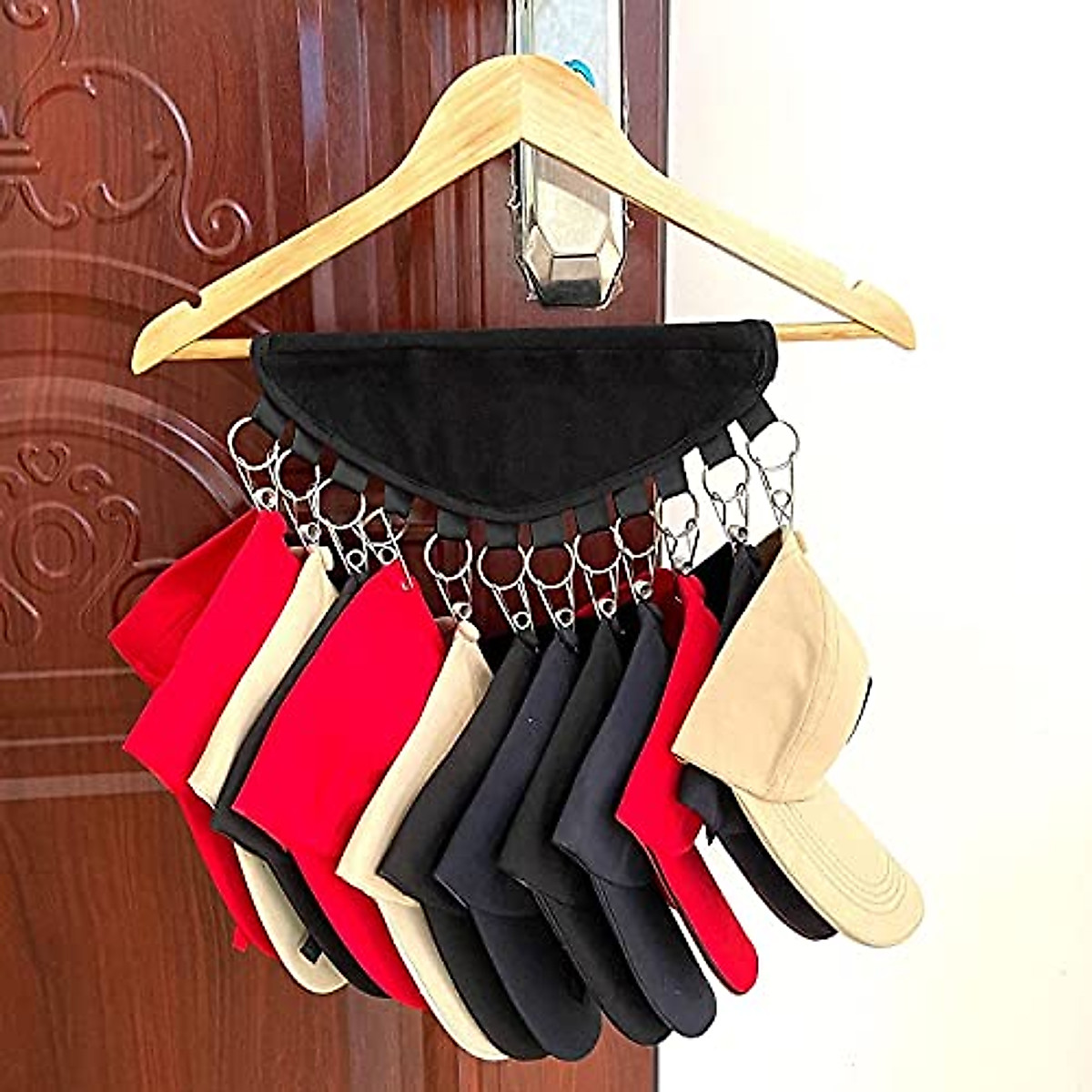 G GENLEAS 2 Pack 12 Hat Organizer Hook Loop Tape Cap Stainless Steel Organizer Hanger, Folding Clothes Hangers Foldable Clothes Drying Rack for Travel Circle Shape