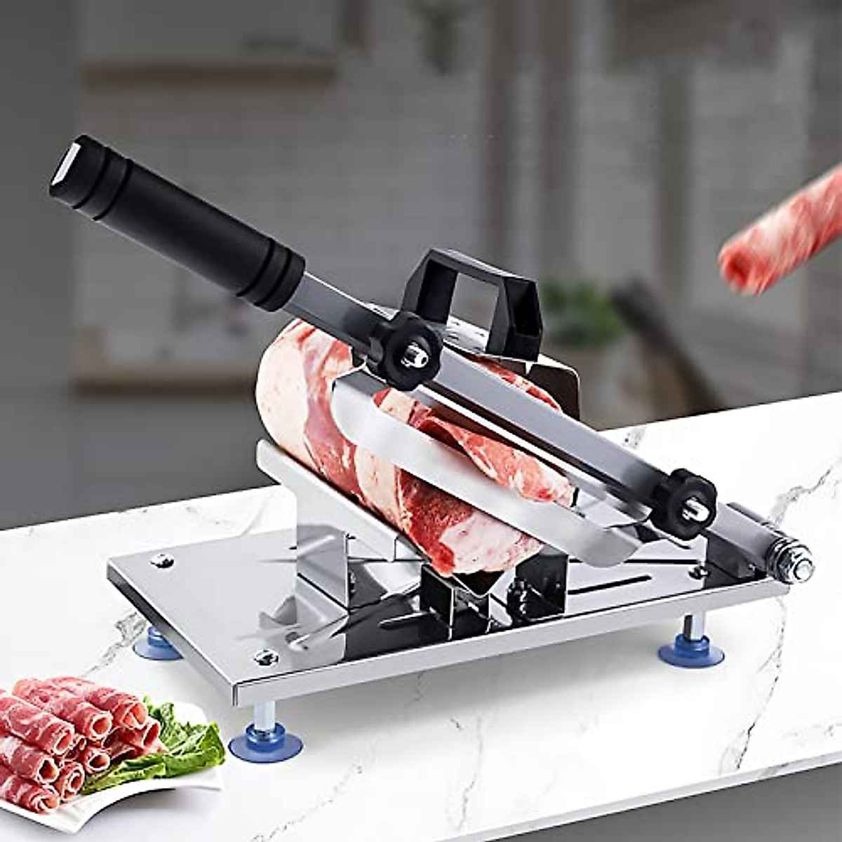 Thickened Upgraded Stainless Steel Meat Cutter Manual Frozen Meat Slicer Beef Mutton Roll Food Slicer Slicing Machine for Home Cooking of Hot Pot Shabu Shabu Korean BBQ