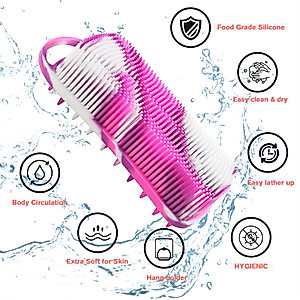 YEALIFE Silicone Body Scrubber, 2 in 1 Body Brush & Hair Scalp Brush for Shower and Bath, Easy Clean, Lathers Well, Stimulating Blood Circulation More Hygienic Than Loofah, Fit Women Men.Camo Purple