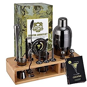 Eligara 23-Piece Bartender Kit Cocktail Shaker Set: Stainless Steel Bar Tools with Sleek Bamboo Stand & Cocktail Recipes Booklet | Ultimate Drink Mixing Adventure