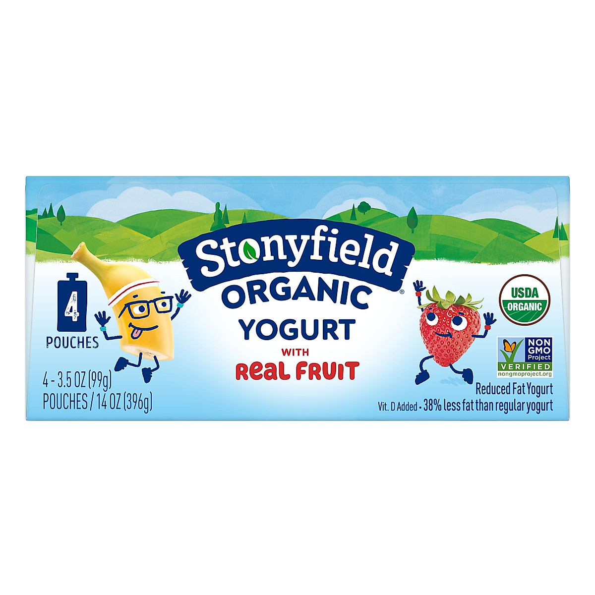 Stonyfield Organic Kids Strawberry Banana Lowfat Yogurt Pouches, 3.5 oz. Each, Includes Live Active Cultures, 4 count (pack of 1)