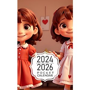 Pocket Calendar 2024-2026: Two-Year Monthly Planner for Purse , 36 Months from January 2024 to December 2026 | Little girl | Red and white pinapo dress | Waving hand | Smiling