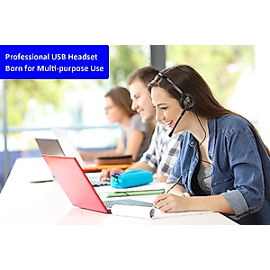 USB Headset with Microphone Noise Cancelling for PC, Computer Laptop Headphone with Mic In-Line Control for Office Softphones Teams Business Skype Zoom Conference Calls Online Course Voice Recognition