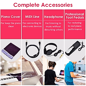 Safeplus Digital Piano 88 Key Full Size Weighted Keyboard, Electric Piano Portable with Sustain Pedal Power, Supply for Beginner Adults Practice (White)