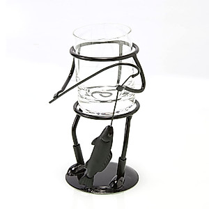 Fisherman Fishing Whiskey, Wine & Water Glass - Glass & Metal Cup Holder- Hook & Line Whiskey, Scotch, Liquor Cup Holder, Holds Cup, Great Gift for Fishing Enthusiasts, Boaters, Fathers, Sons