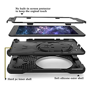 BRAECN for Samsung Galaxy Tab A 9.7 Case, Heavy Duty Shockproof 3-Layer Full Protection Rugged Hybrid Defender Armour for Samsung Tab A 9.7 Inch SM-T550/ P550-Kids Students Workmen Builders Case-Black