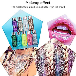 3 Color Body Glitter Gel Set, Mermaid Sequins Skin Long Lasting Sparkling Liquid Eyeshadow Lip Nail Hair Painting Glitter Laser Powder Decorate Art Festival Party Makeup 32ml*3 (Set B)