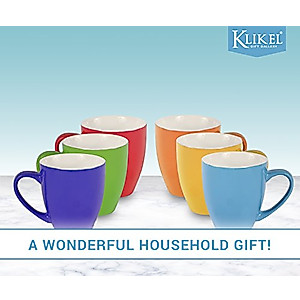 Klikel 6 Colored Coffee Mugs Set - 16oz Flat Bottom Stoneware - Bright Multi Colored