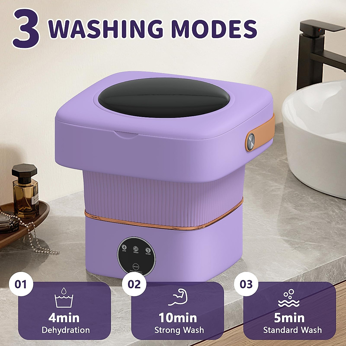 Small Portable Washing Machine, Mini Foldable Washer 4.5L High Capacity with 3 Modes Cleaning for Underwear, Baby Clothes, or Pet Clothes, for Apartment, Travel, Camping, RV, Dorm