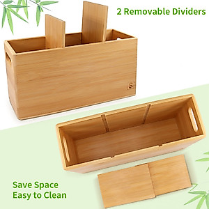 SAUNNIHEN Large Bamboo Utensil Holder for Kitchen Counter, 3 Compartments Cooking Farmhouse Utensil Holder for Countertop, Detachable Utensil Caddy Crock Organizer for Farmhouse Kitchen