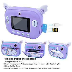 Instant Print Camera for Kids, Girls Boys Print Photo Selfie Video Digital Camera with Paper Film, 3-12 Years Old Children Mini Learning Toy Camera Gifts for Birthday Holiday Travel