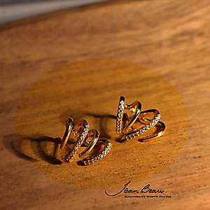 JeanBeau Small Gold Hoop Claw earrings for Women - Yellow Gold Silver Zircon Clip Wrap Stud for Pierced ear/Helix Cartilage Piercing Needles - Spring illusion Minimalist Trendy Ear Cuff