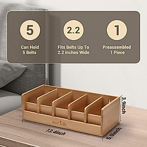 EcoChum Bamboo Belt Organizer Box - Storage Grid to Display 5 Belts - Belt Organizer for Closet and Drawer Organizers, Mount Rack for Wall - Belt Holder for Men and Women (Natural Bamboo)