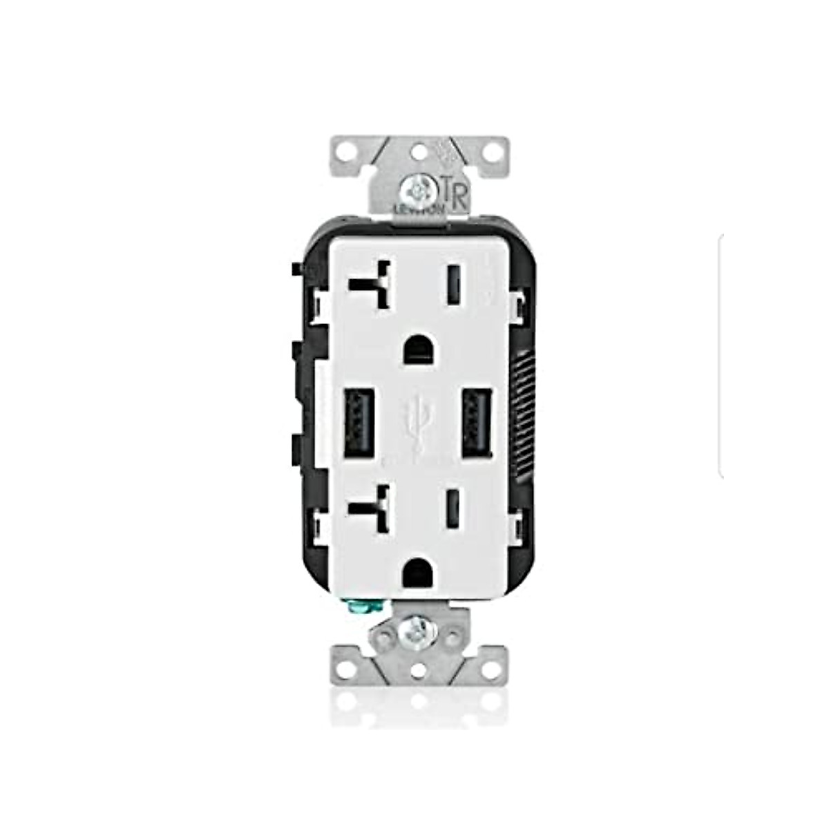 Leviton T5832-2BW USB Dual Type-A in-Wall Charger with 20 Amp, 125 Volt Tamper-Resistant Outlet, White