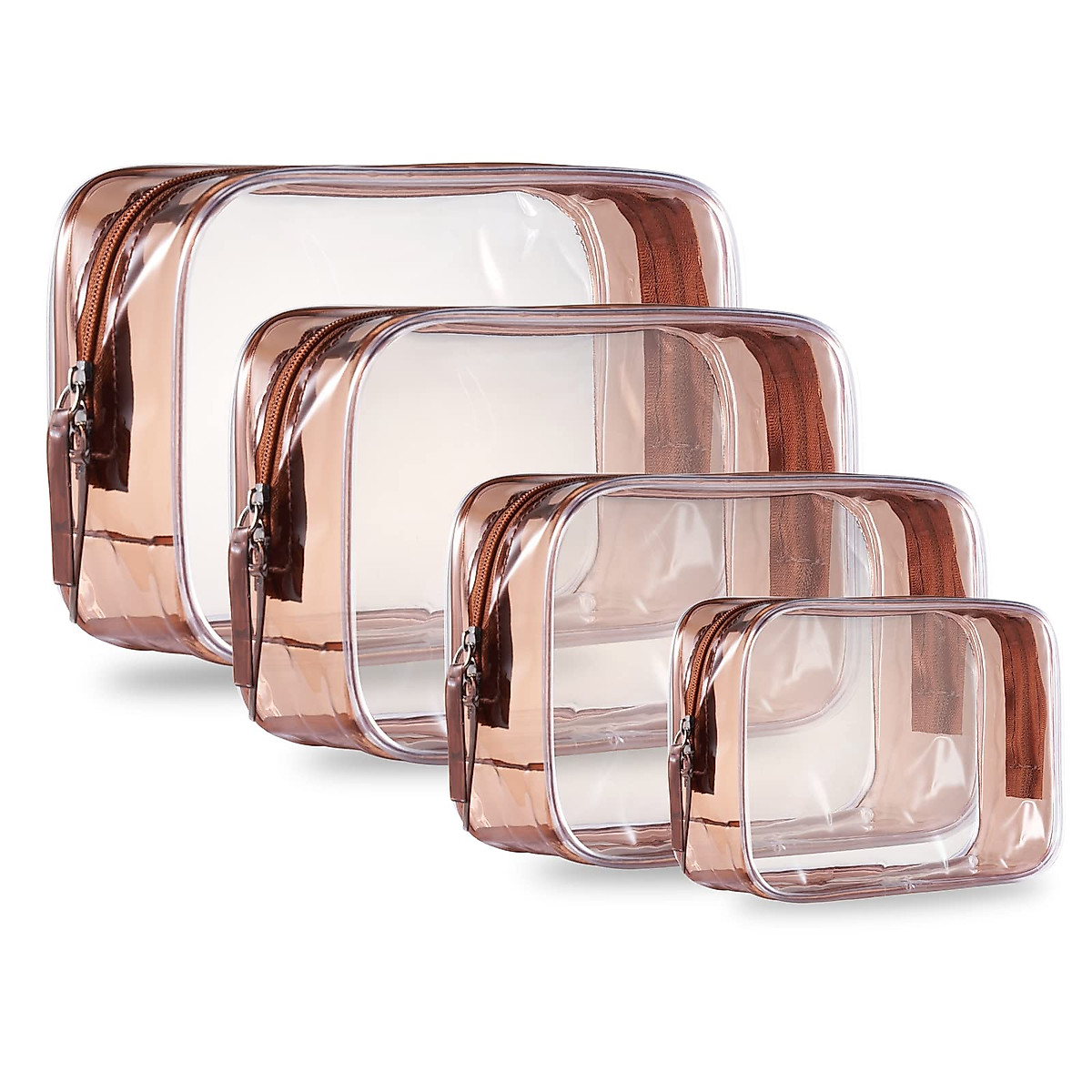 SOMIER 4 Size/Pack PVC Waterproof Clear Toiletry Bag, Portable Travel Cosmetic Makeup Bag, TSA Approved Zippered Carry on Pouch Organizer for Vacation Bathroom