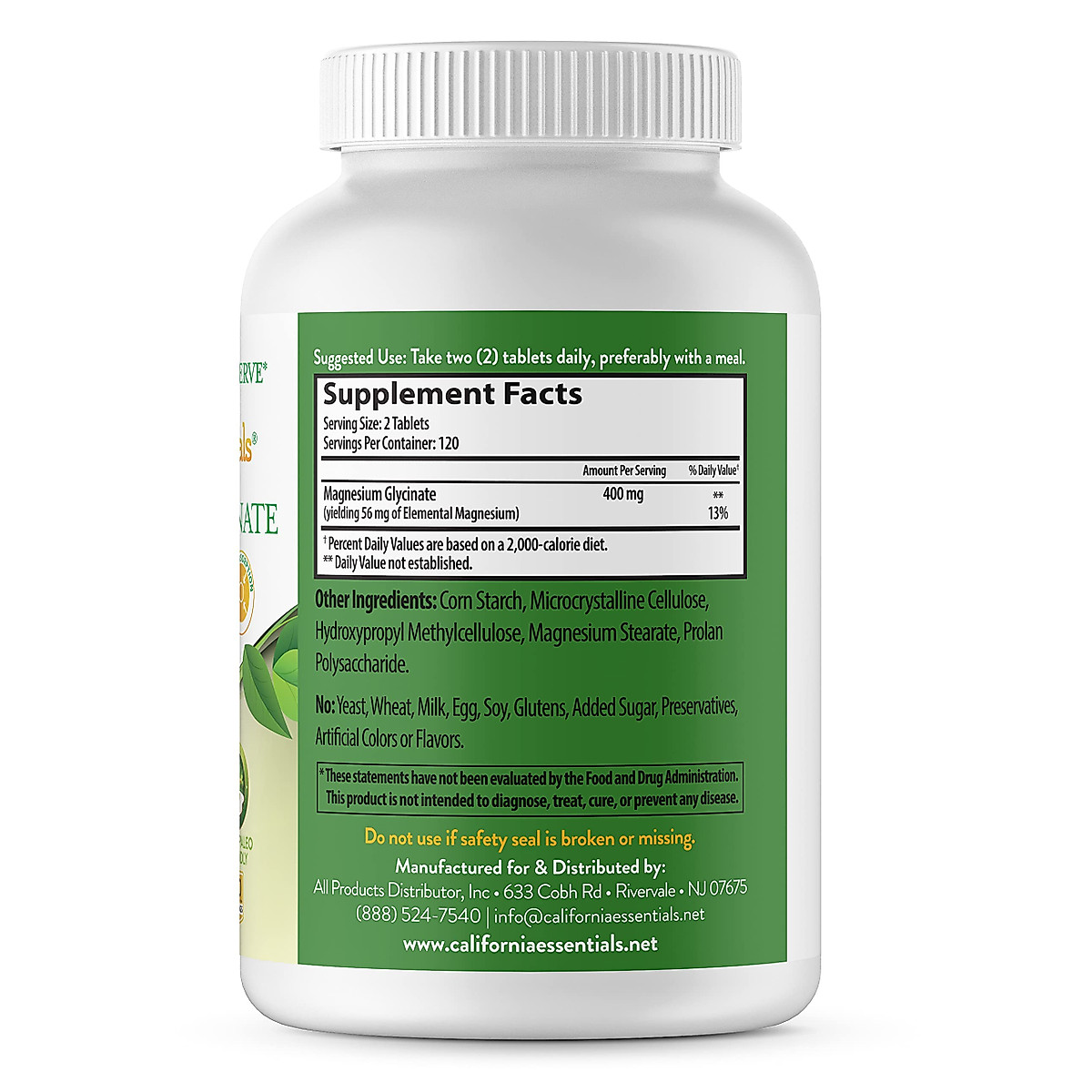 Magnesium Glycinate 400 - Chelated, High Absorption Magnesium for Muscle Relief, Bone & Heart Support -Vegan, Non-GMO, Gluten-Free 240 Tablets (Servings 120, Serving Size (2) 200mg Tablets)