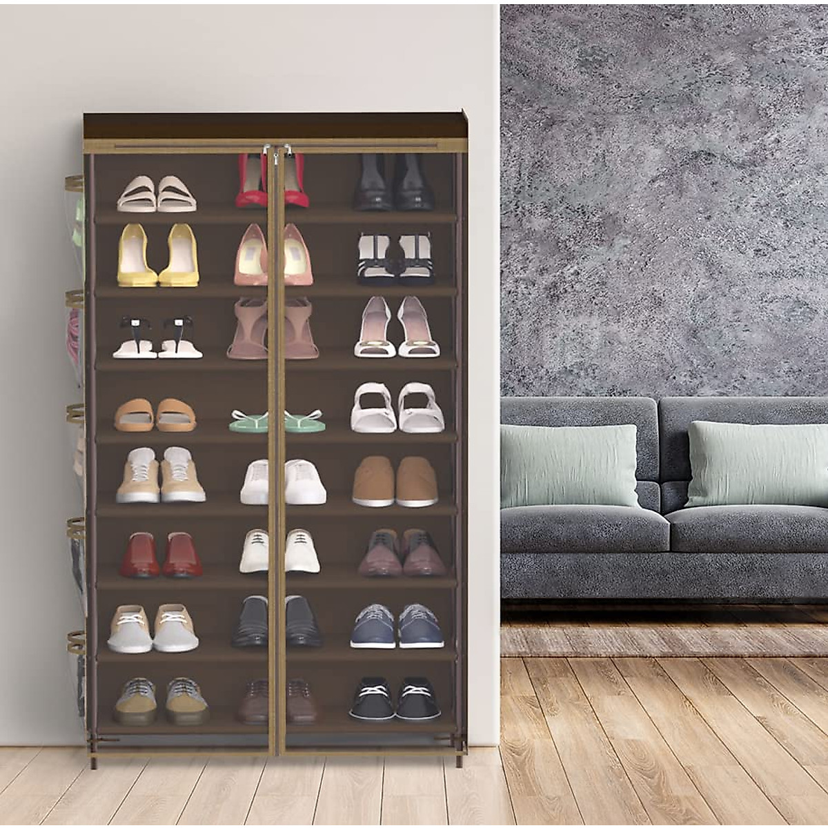 Simple Houseware 8 Tiers Shoe Rack with Cover, Bronze